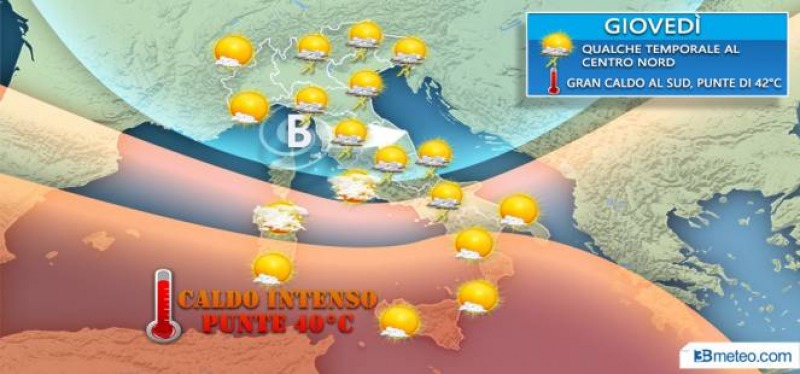 Previsioni meteo, l'Italia divisa in due, piogge e temporali al nord caldo africano nel centro ...