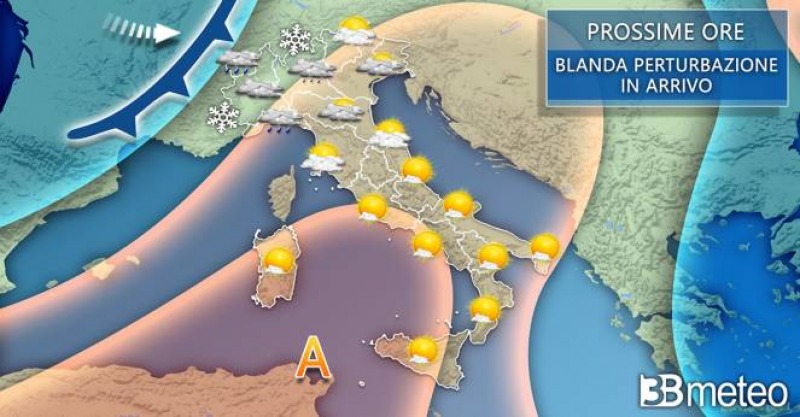 Perturbazione atlantica in arrivo sulla Penisola, da oggi pioggia e qualche nevicata a nord ...