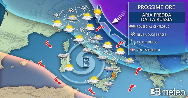 Aria gelida in arrivo sull'Italia, pioggia e nevicate a quote basse nelle prossime ore - Meteo ...
