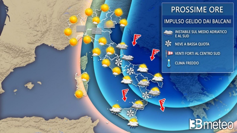 Impulso d'aria fredda dai Balcani, freddo e neve anche a quote basse - Lavoro Roma - Abruzzo24ore